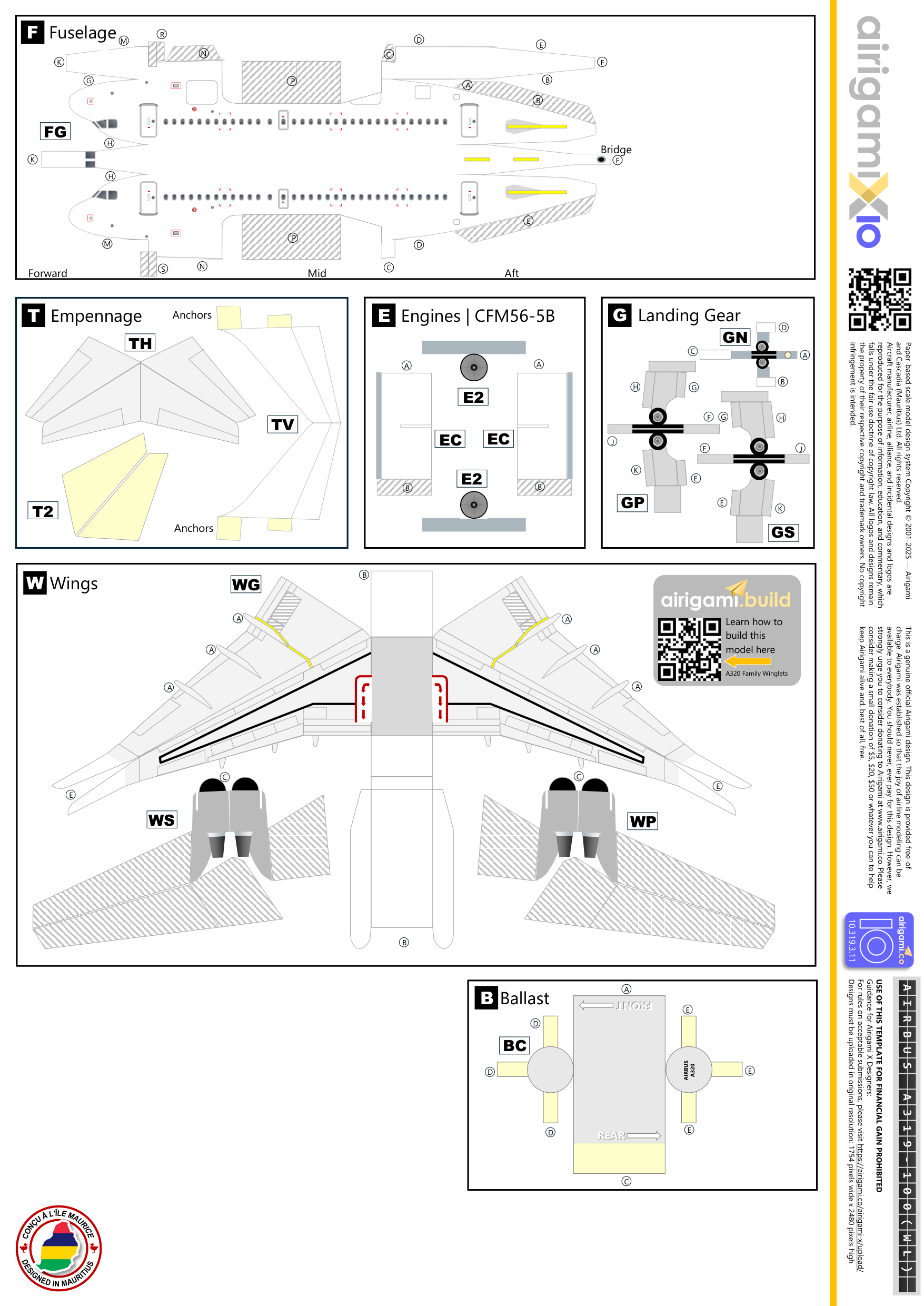 10G: Airbus A319-114(WL) – CFM Winglets – Template – Airigami.co