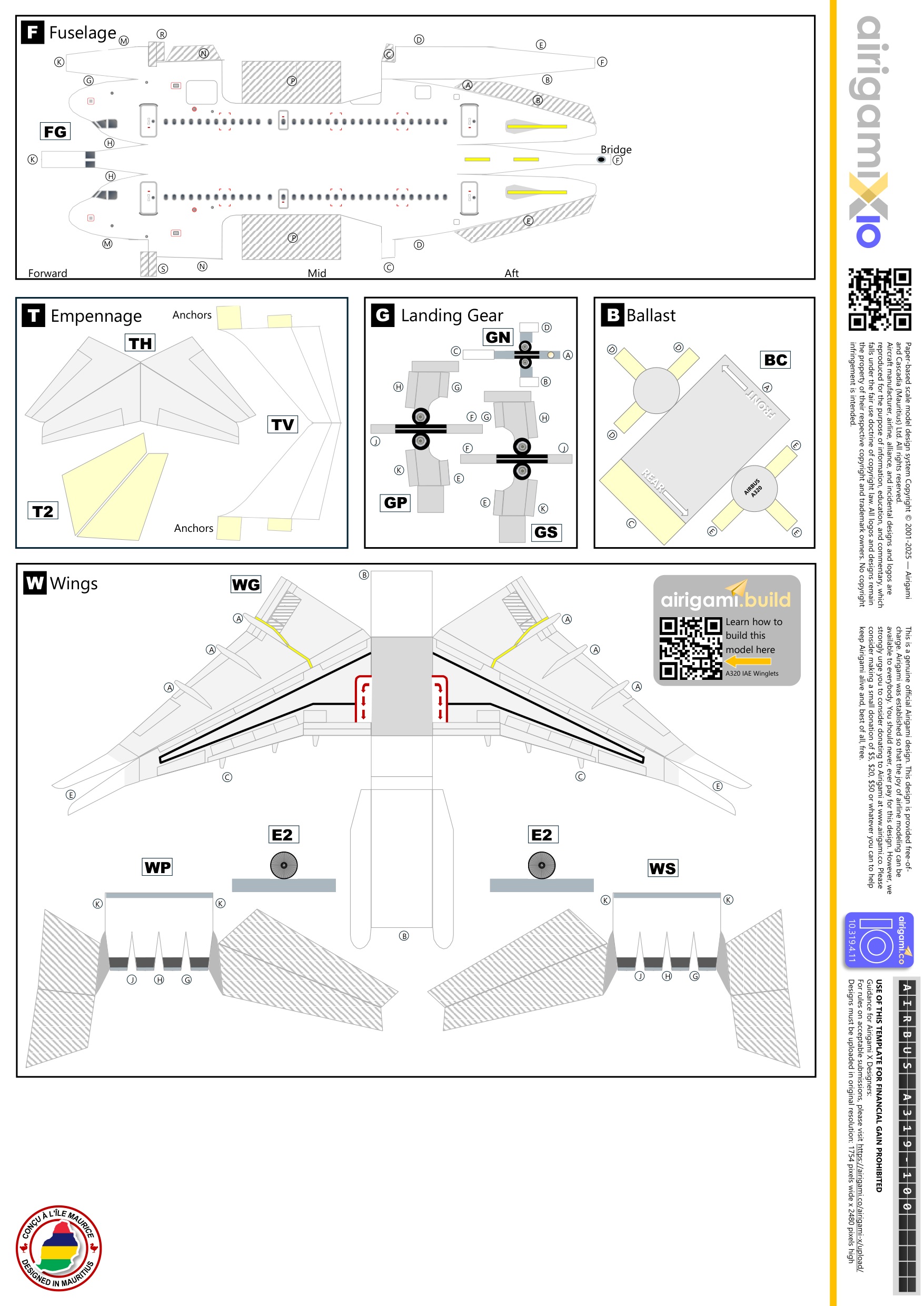 10G: Airbus A319-132(WL) – IAE Winglets – Template – Airigami.co